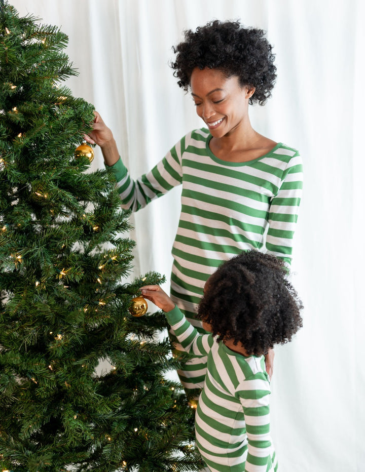 Leveret Women's Green & White Stripes Pajamas – Leveret Clothing