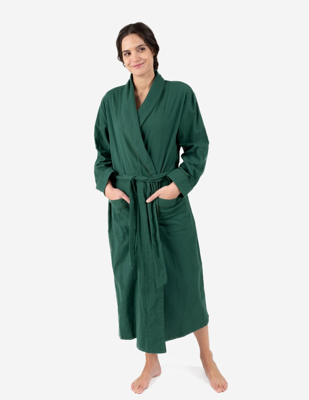 Women's Green Solid Color Flannel Robe – Leveret Clothing
