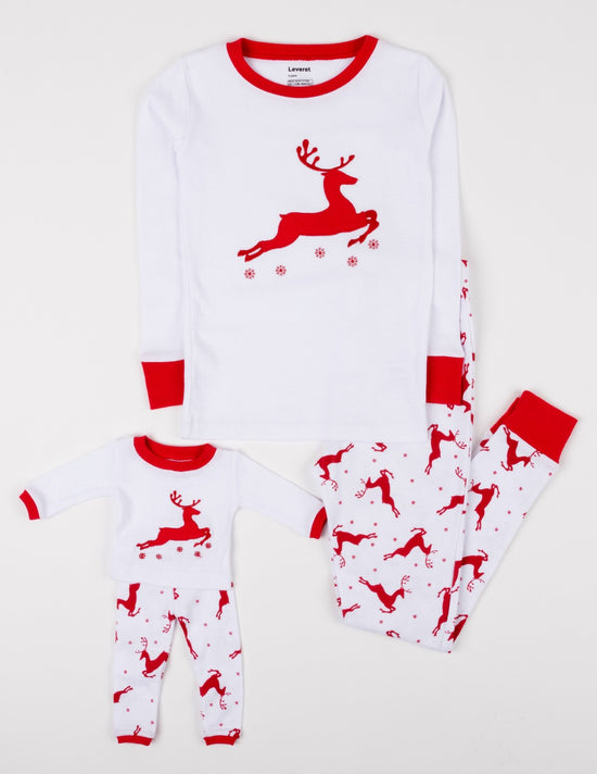 Leveret Matching Girl and Doll Cotton Reindeer Pajamas – Leveret Clothing