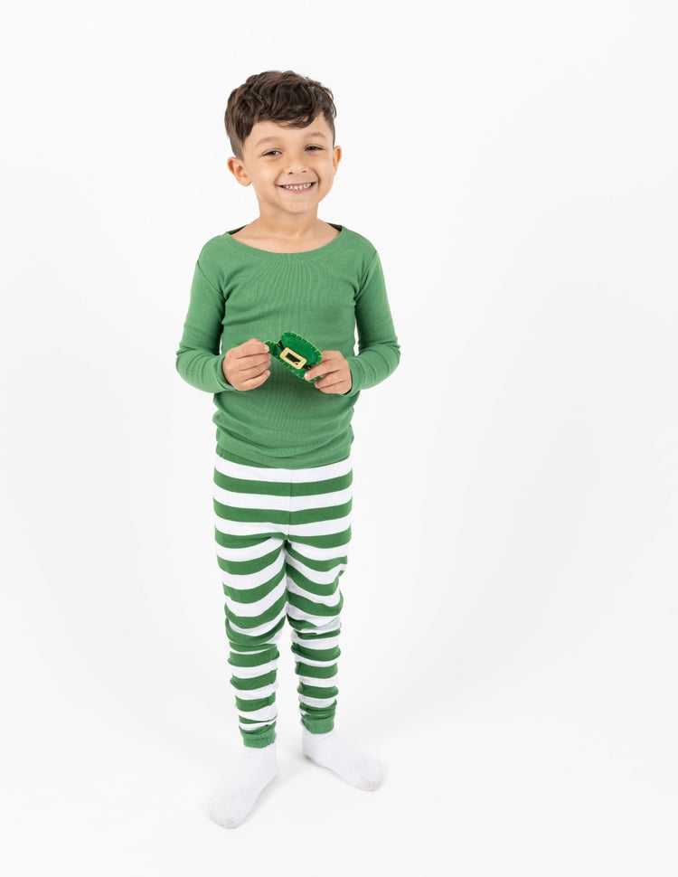 Kids Green Top & Stripes Pajamas – Leveret Clothing